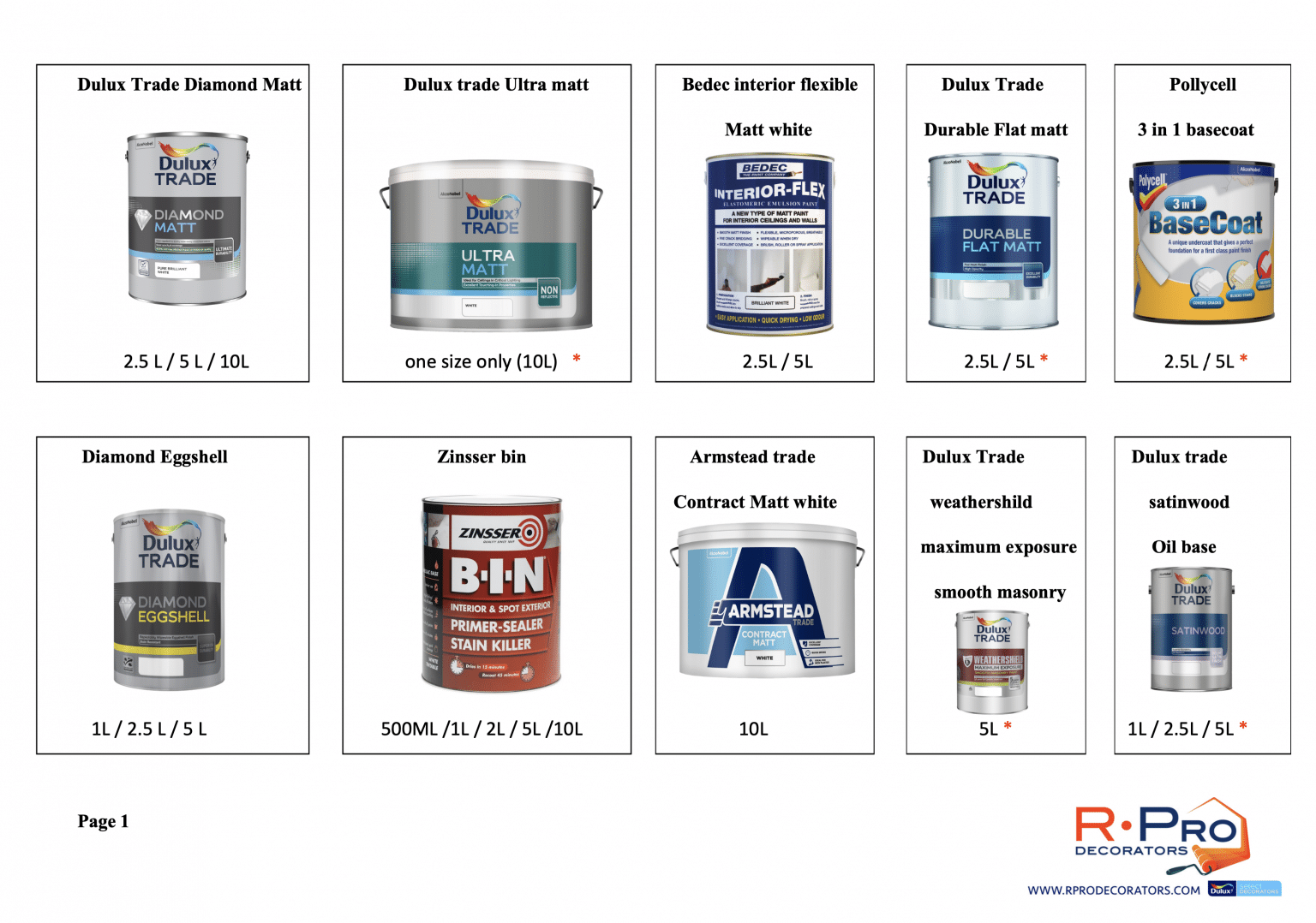 dulux order sheet - R Pro Decorators